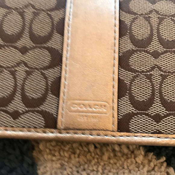 Coach | Bags | Coach Logo Folded Wallet Gold Tan Monogram | Poshmark